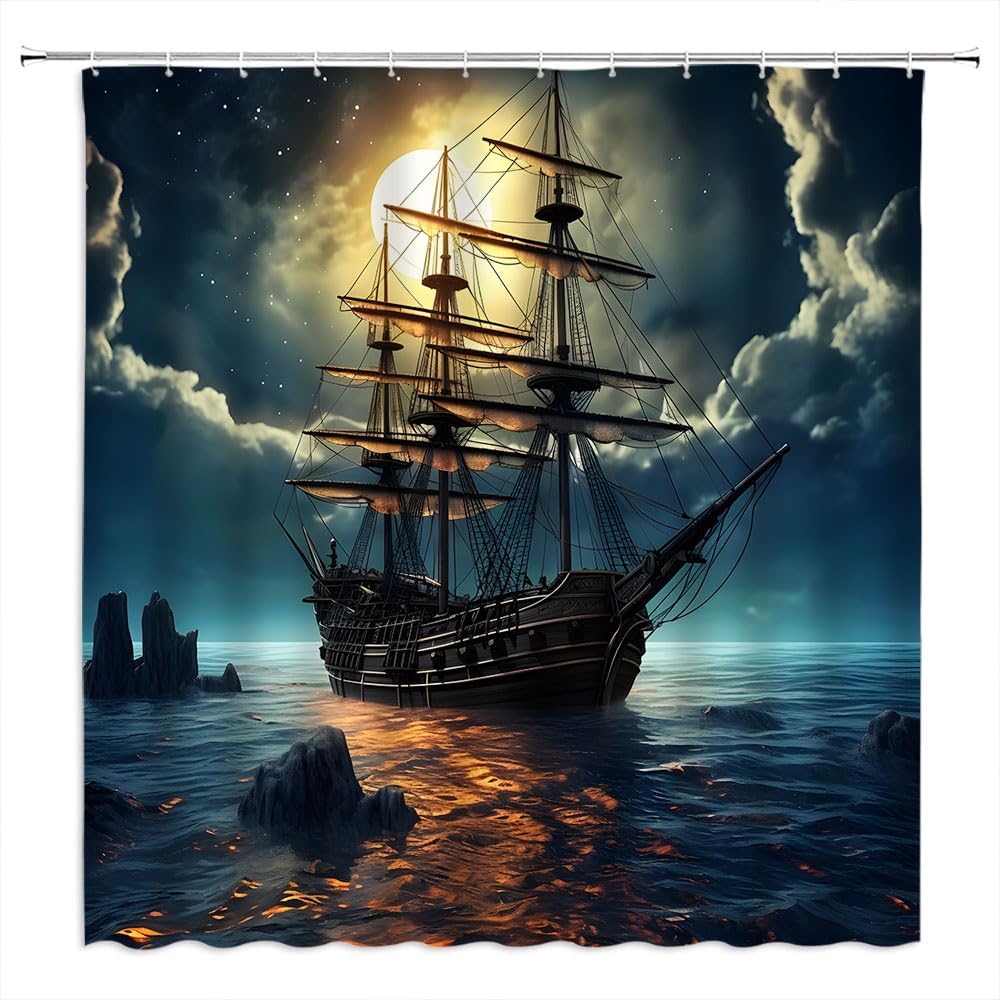 Amazon.com: FGYGYK Pirate Ship Shower Curtain Nautical Vintage Ghost ...