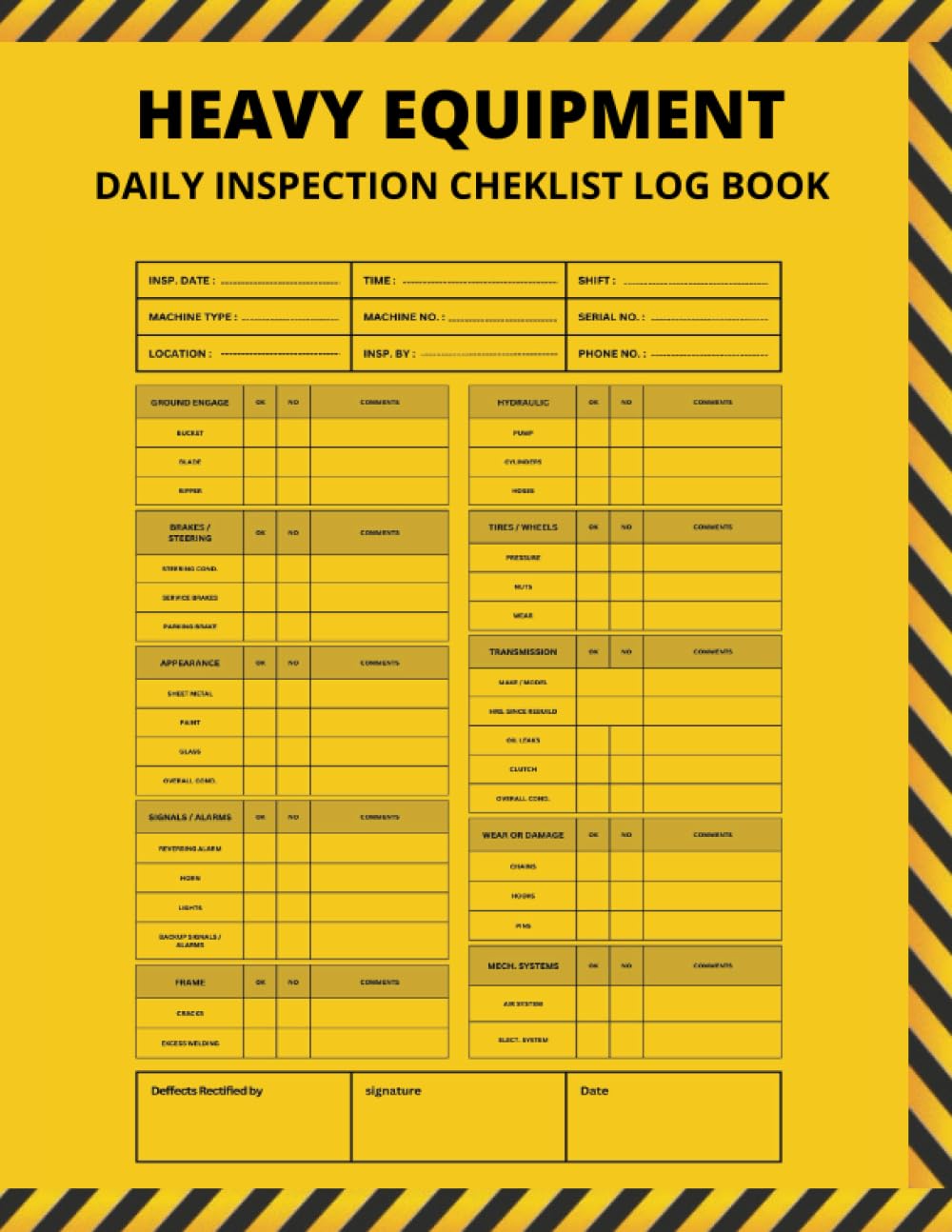 Heavy Equipment Daily Inspection Checklist Log Book: Up to 100 Daily ...