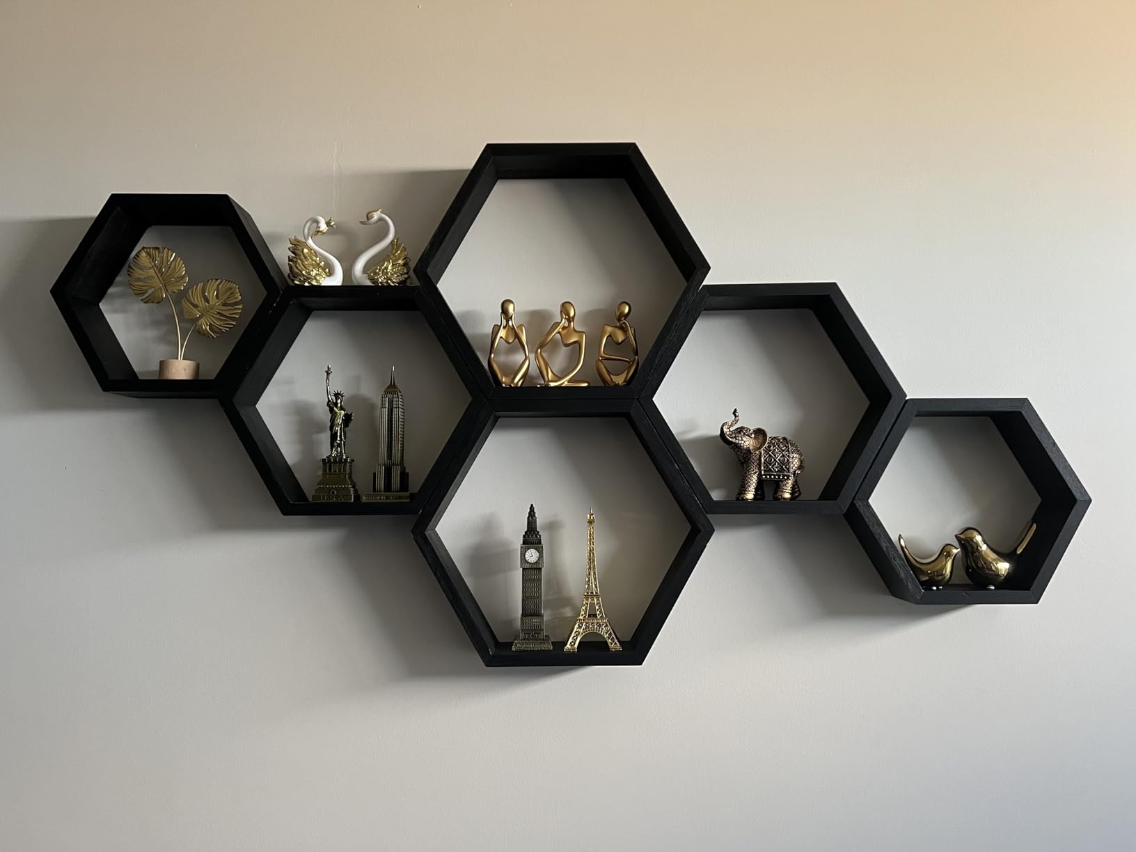 Hexagon Floating Shelves Wall Mounted Set of 6 Honeycomb Shelves Wood ...