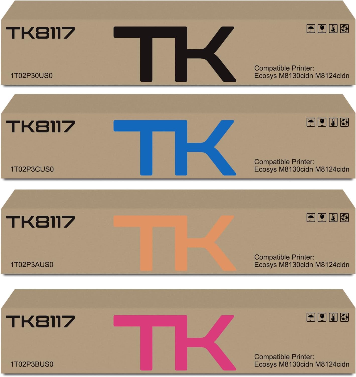 Amazon.com: POIUAOOE TK8117 TK-8117 Black Cyan Magenta Yellow Toner ...
