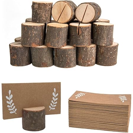 Amazon.com: 15Pcs Premium Wood Place Card Holders and 30Pcs Kraft Table ...