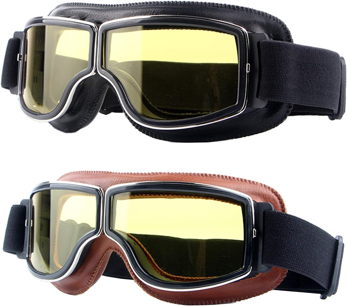 Amazon.com: LJDJ Motorcycle Goggles,2 Pack Vintage Anti Fog Pilot PU ...