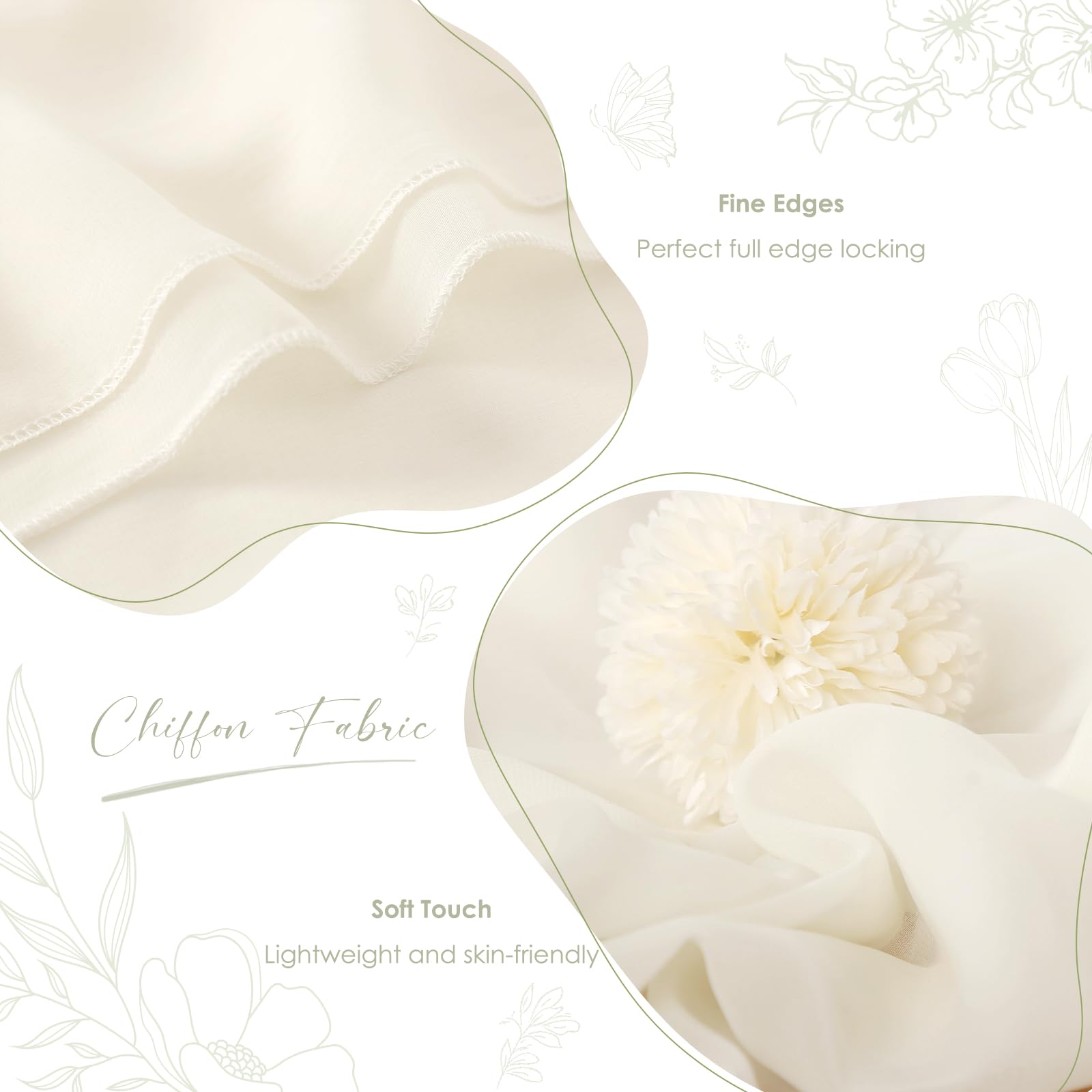 Snapklik.com : Chiffon Table Runner 5 Pieces 27x120 Inches Ivory Sheer Elegant Runners 10Ft ...