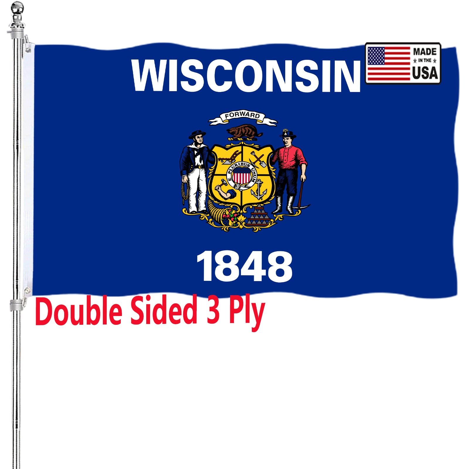 Amazon.com : Wisconsin State Flag 3x5 Outdoor Double Sided State of ...