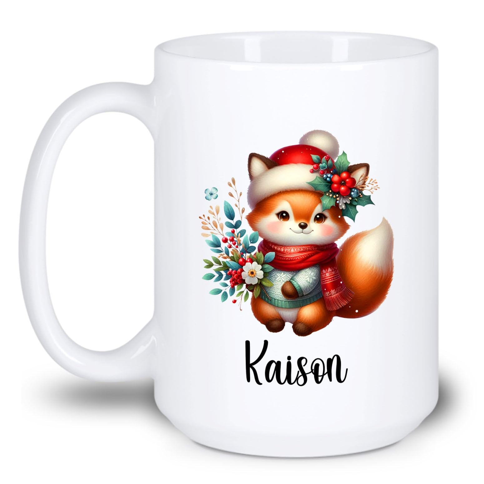 Amazon.com: Personalized With Name Fox Tea Cup, Merry Xmas Fox Mug Cup ...