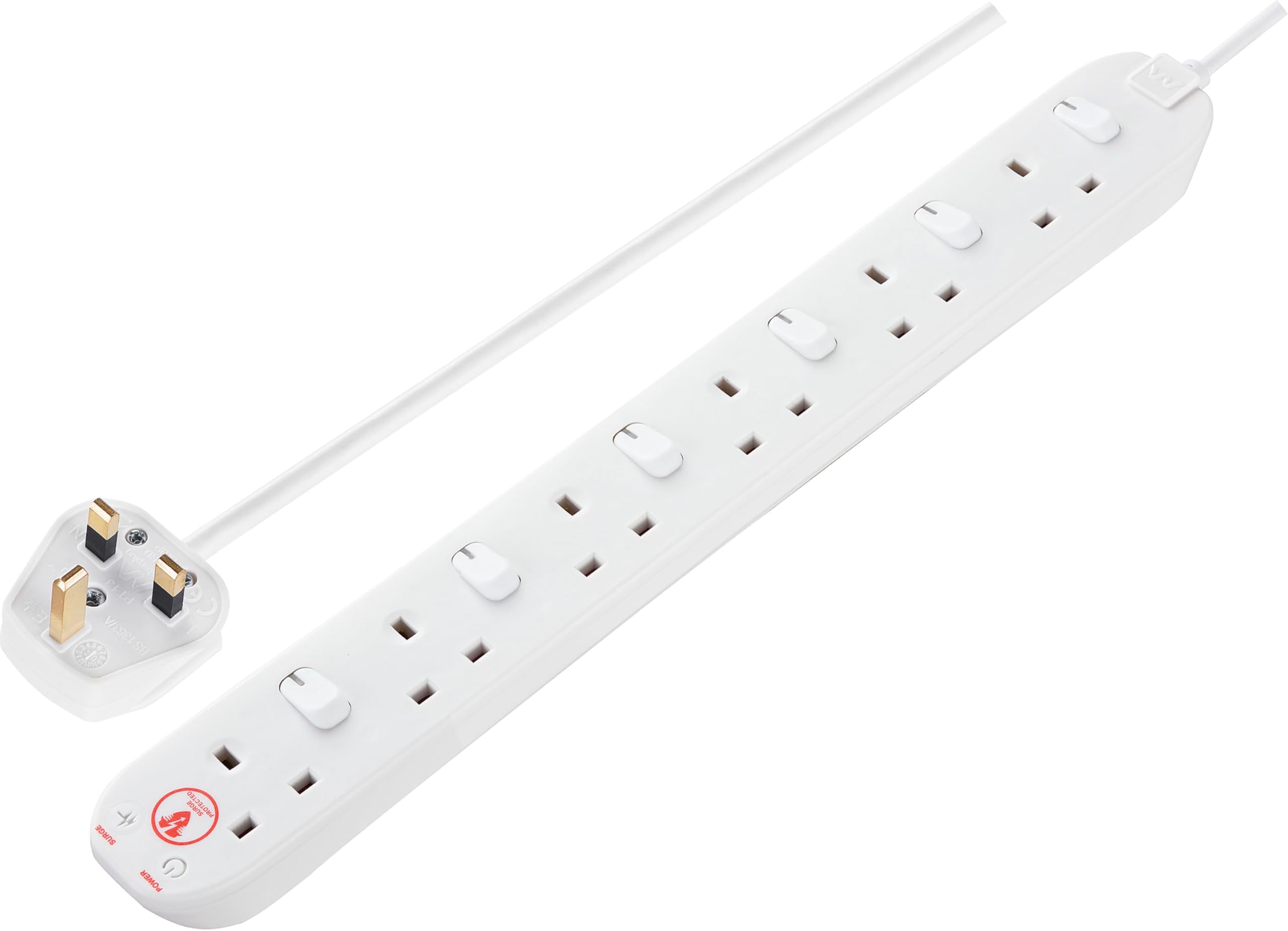 Masterplug Six Socket Extension Lead, Surge Protection, Individual ...