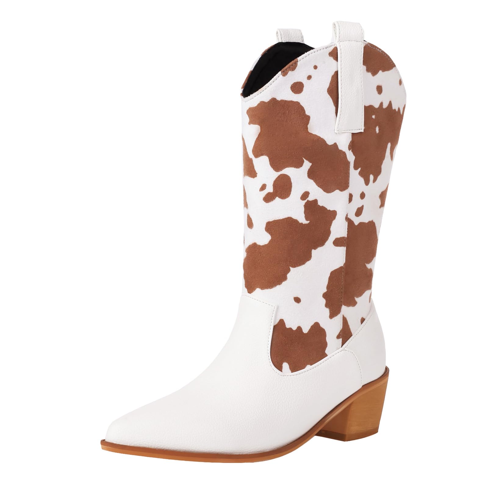 Snapklik.com : Women Cow Print Cowgirl Boots Chunky Heel Half Pointed ...