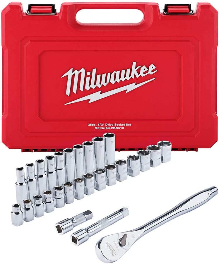 Milwaukee 45-22-9510 1/2 Inch Drive 28pc Ratchet & Socket Set – Metric ...