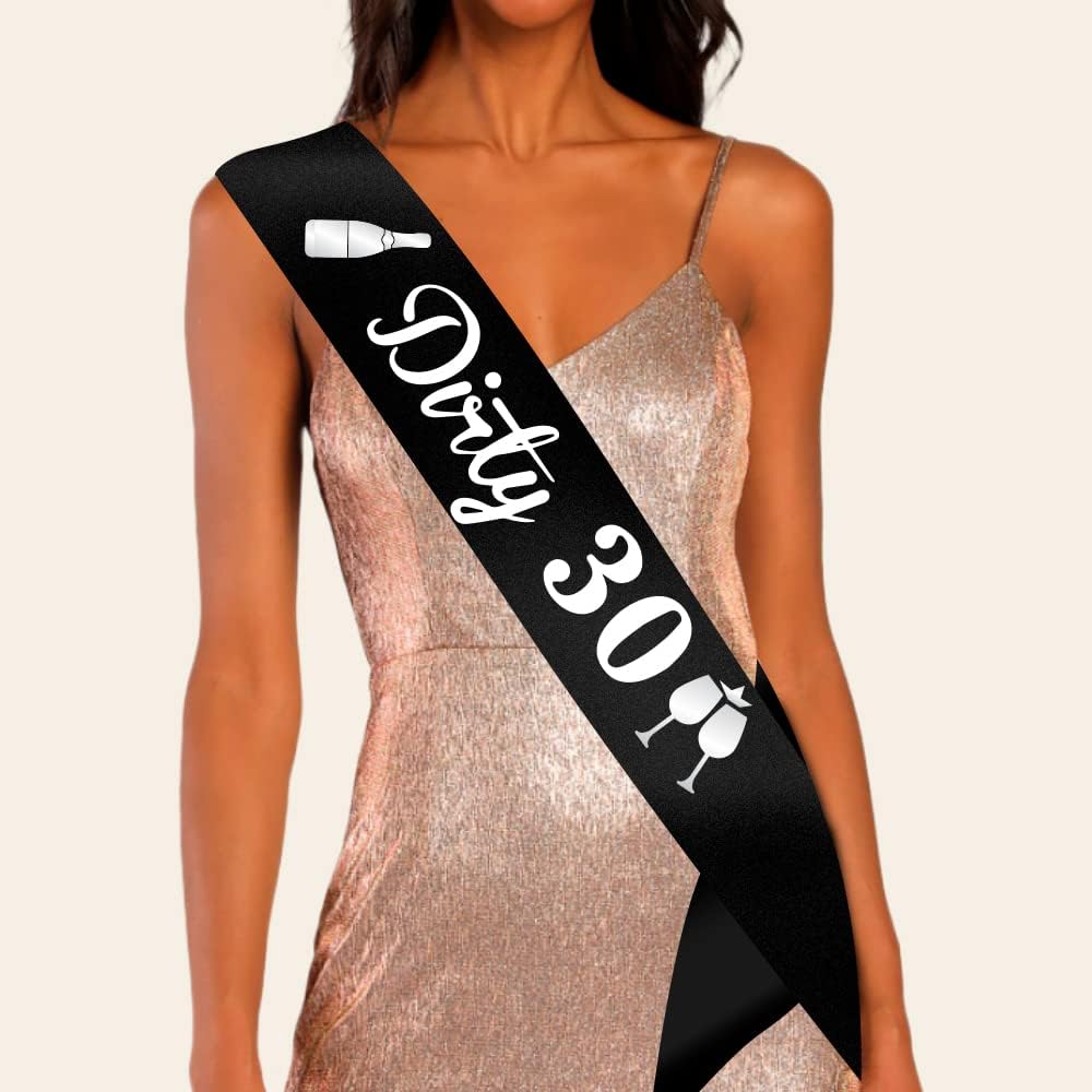 Amazon.com: Thirty Birthday Sash - Black "Dirty Thirty" Sash - 30th ...