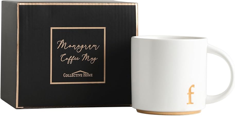 Amazon.com: COLLECTIVE HOME - Monogram Ceramic Mugs, 15 oz Golden ...