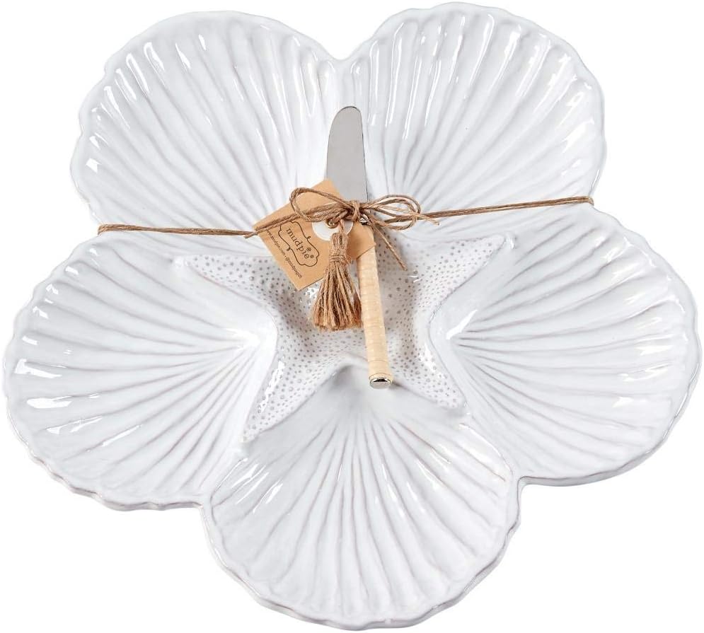 Amazon.com | Mud Pie Shell Sectional Platter, 2 Piece Set, White ...