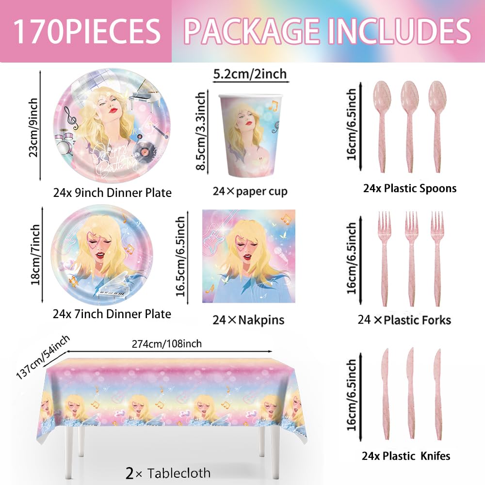 170pcs Birthday Party Supplies Singer Paper Plates Napkins Cups Plastic ...