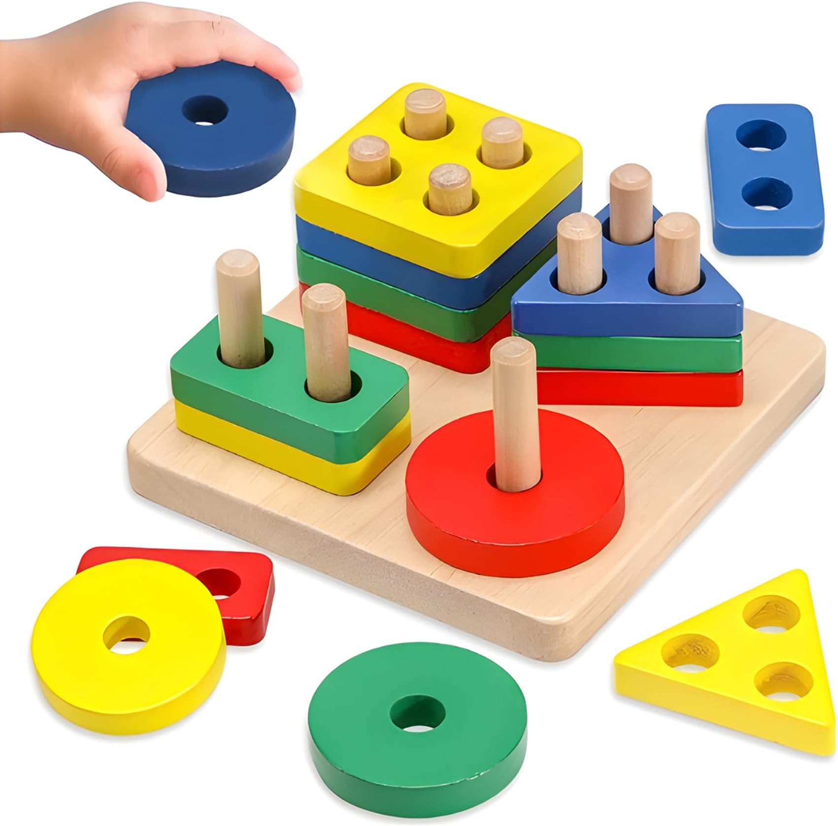 WISHKEY Wooden Geometric Shape Puzzle Activity for Kids 3+ Years ...