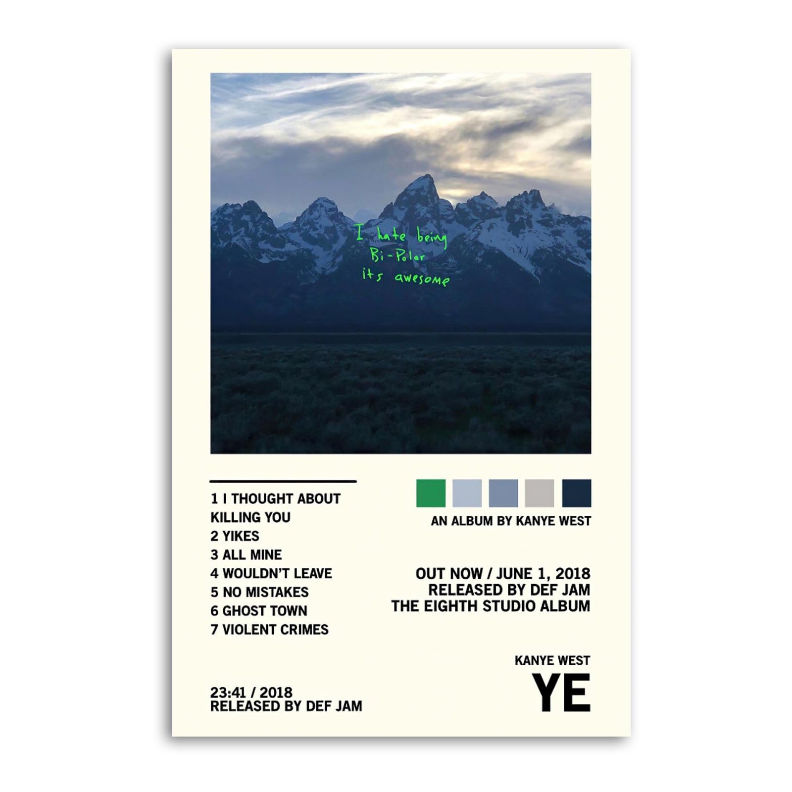 Amazon.com: Kanye Poster Ye Album Cover Music Canvas Art Poster And ...