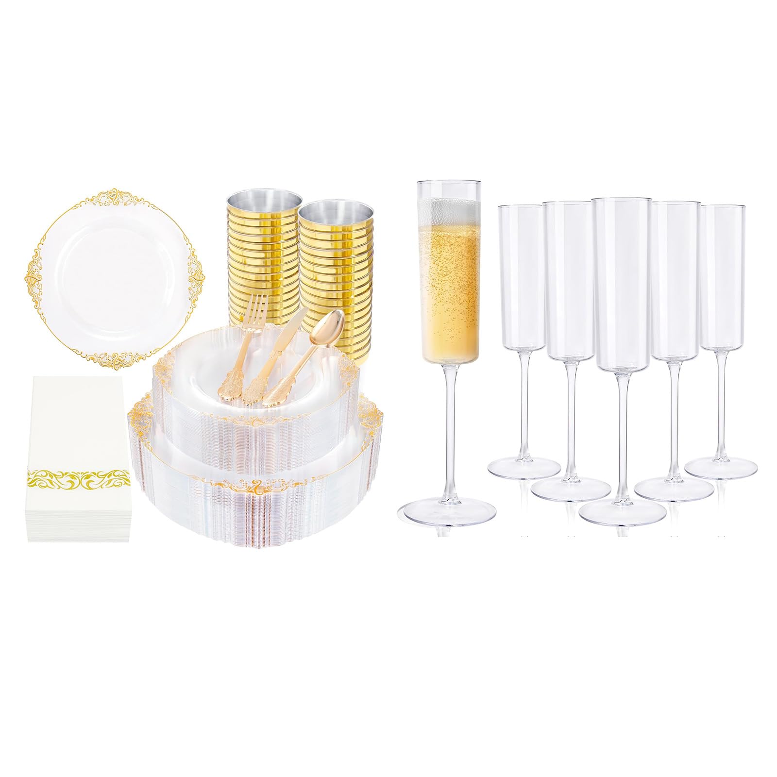 Amazon.com: Nervure 350PCS Clear Gold Plastic Plates - 24 Pack Plastic ...