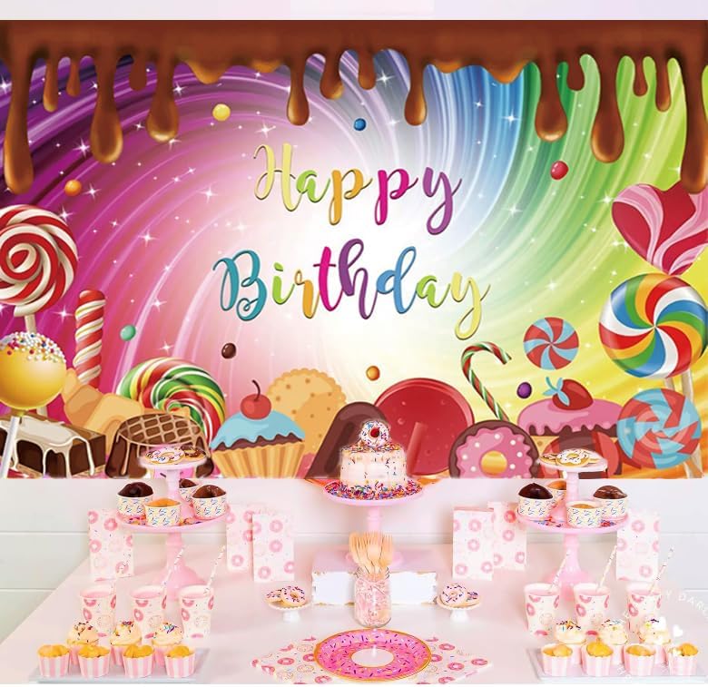 Amazon.com : Mocsicka Candyland Birthday Backdrop Sweet Chocolate Candy ...
