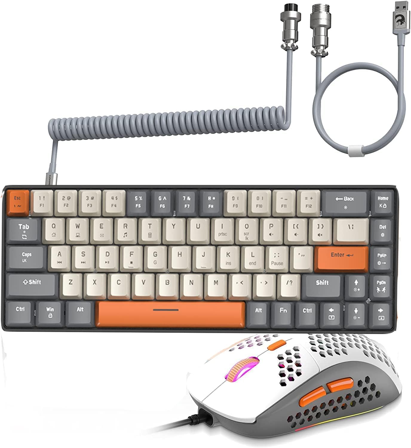 YINDIAO T8 60% RGB Gaming Keyboard and Mouse Combos+Coiled USB C Cable ...