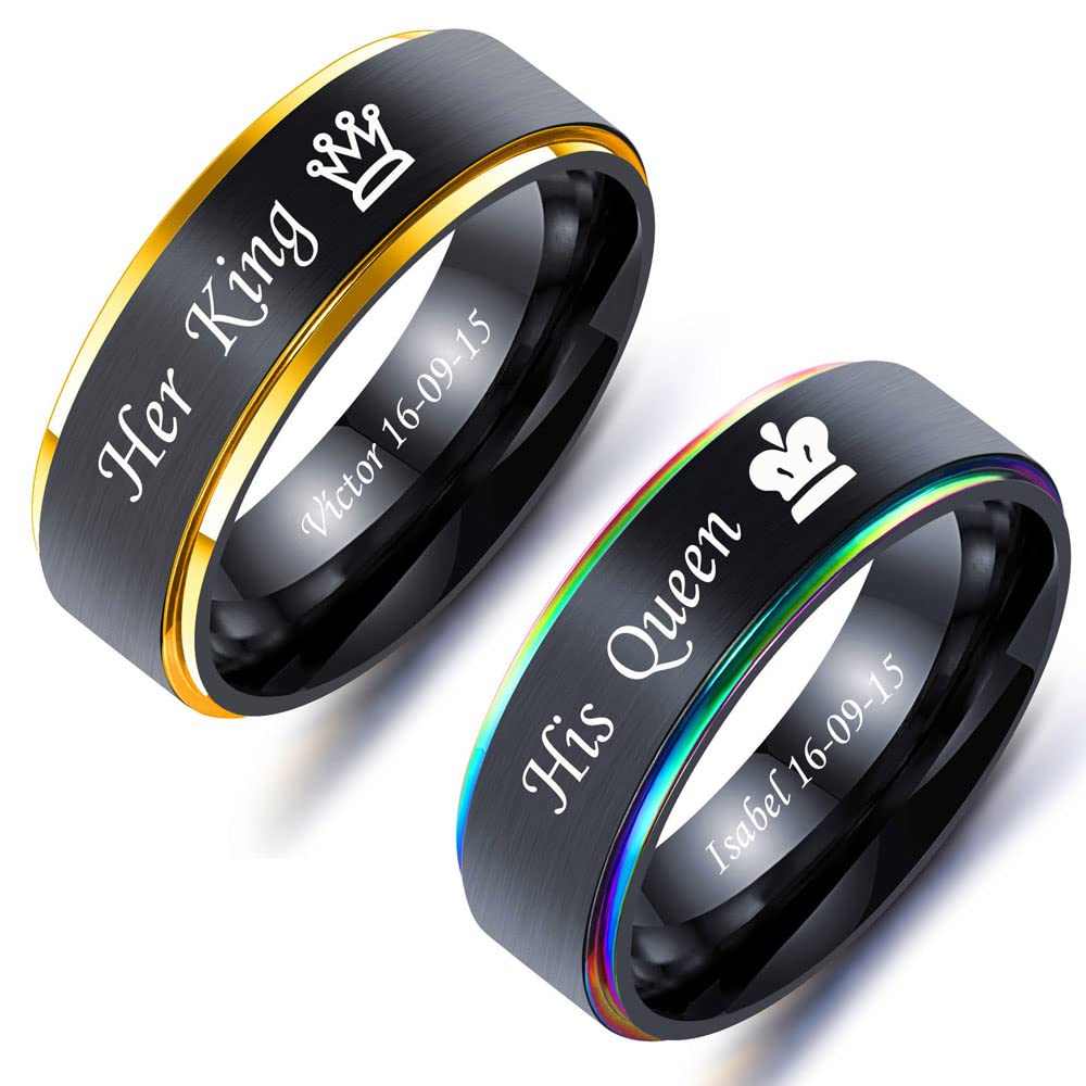 Breathable Promise Rings 2 Pack Couple Rings Set - Her King His Queen ...