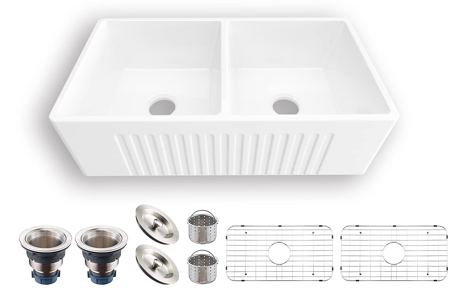 Buy 33 in Kitchen Sink, Double 50/50 Reversible Farm Sink,White Fire ...