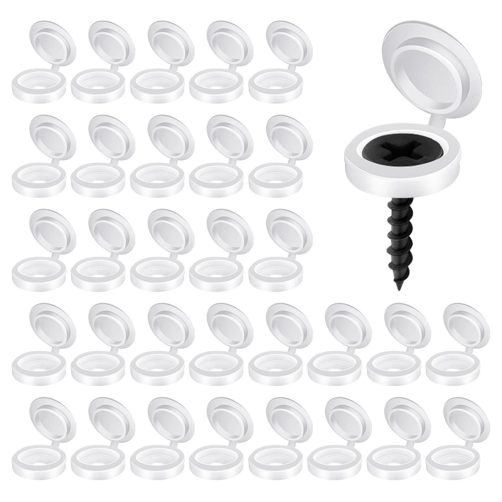 200Pcs Plastic Hinged Screw Cover Caps, 5mm Folding Screw Cover Cap ...