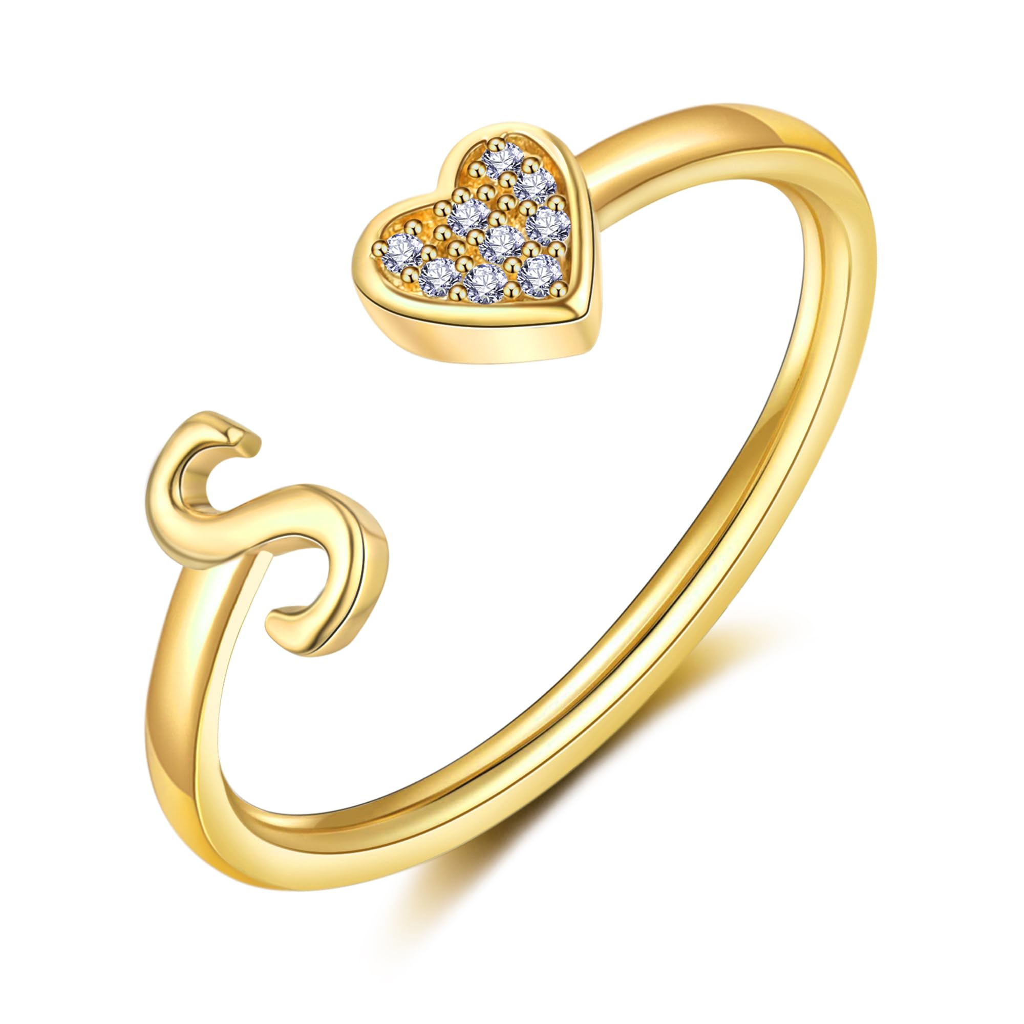 Amazon.com: WFYOU Heart Initial Ring for Women Silver Rose Gold Plated Heart Capital Letter ...