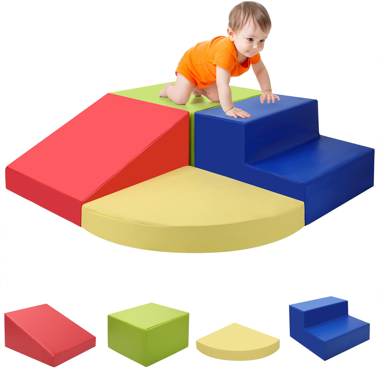 Foam Climbing Blocks Toddler Set – 4 Piece, Soft Play Blocks – Indoor ...