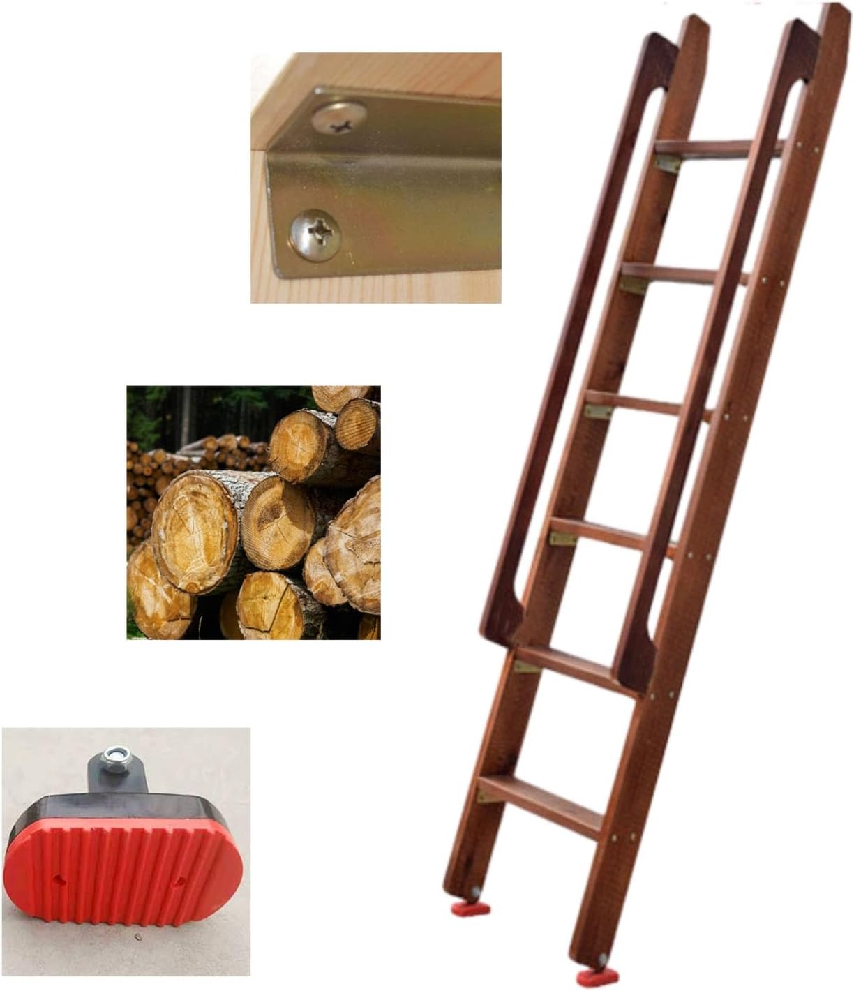 Kunovo Indoor Wood Bed Ladder/Attic Ladder, 49" 59" 69" 79" High Egress ...