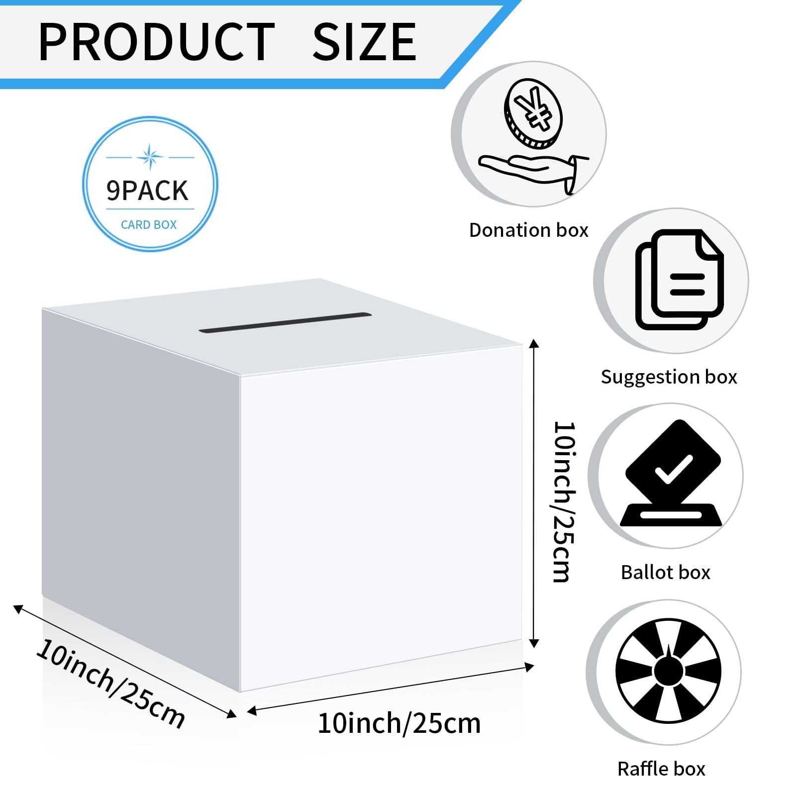 Snapklik.com : 9 Pack 10" Raffle Boxes Elegant Large White Cardboard ...