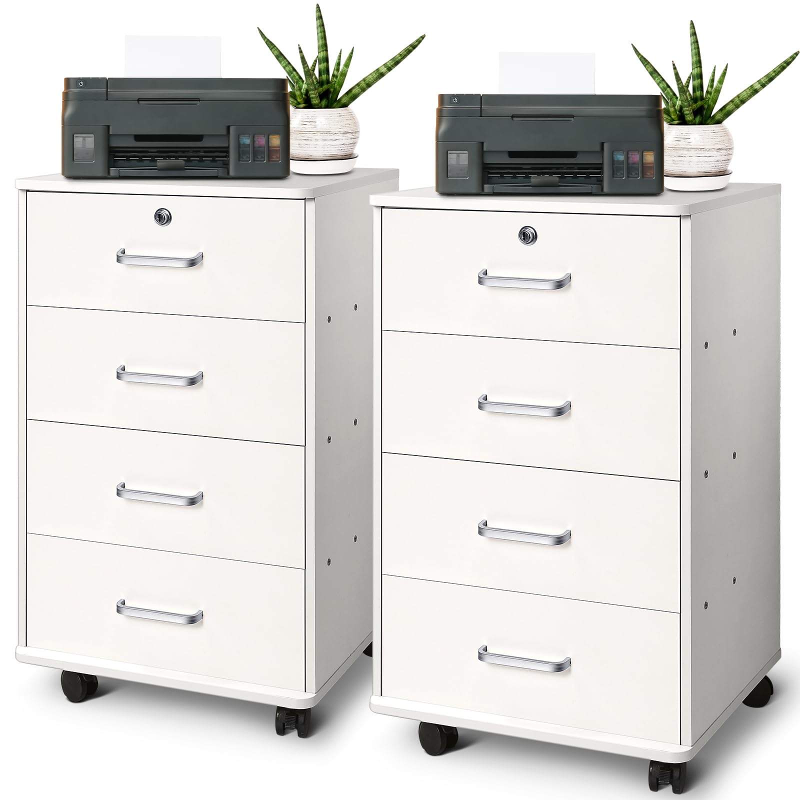 Amazon.com : DoubleFill 2 Pack 4-Drawer Mobile File Cabinet with Lock ...