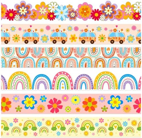 Amazon.com: 2 Rolls 66ft Boho Floral Bulletin Board Borders Retro ...