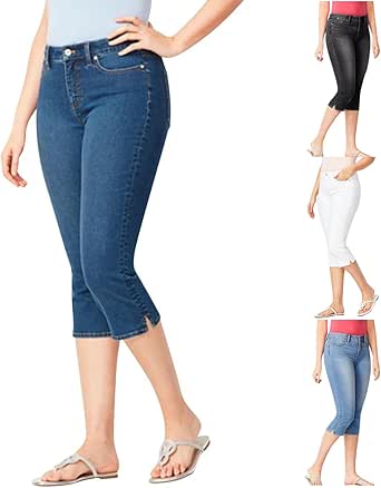 Qgaomye Women's Calf Jeans Luscious Curvy Sculpting Slim Fit Slim Crop ...