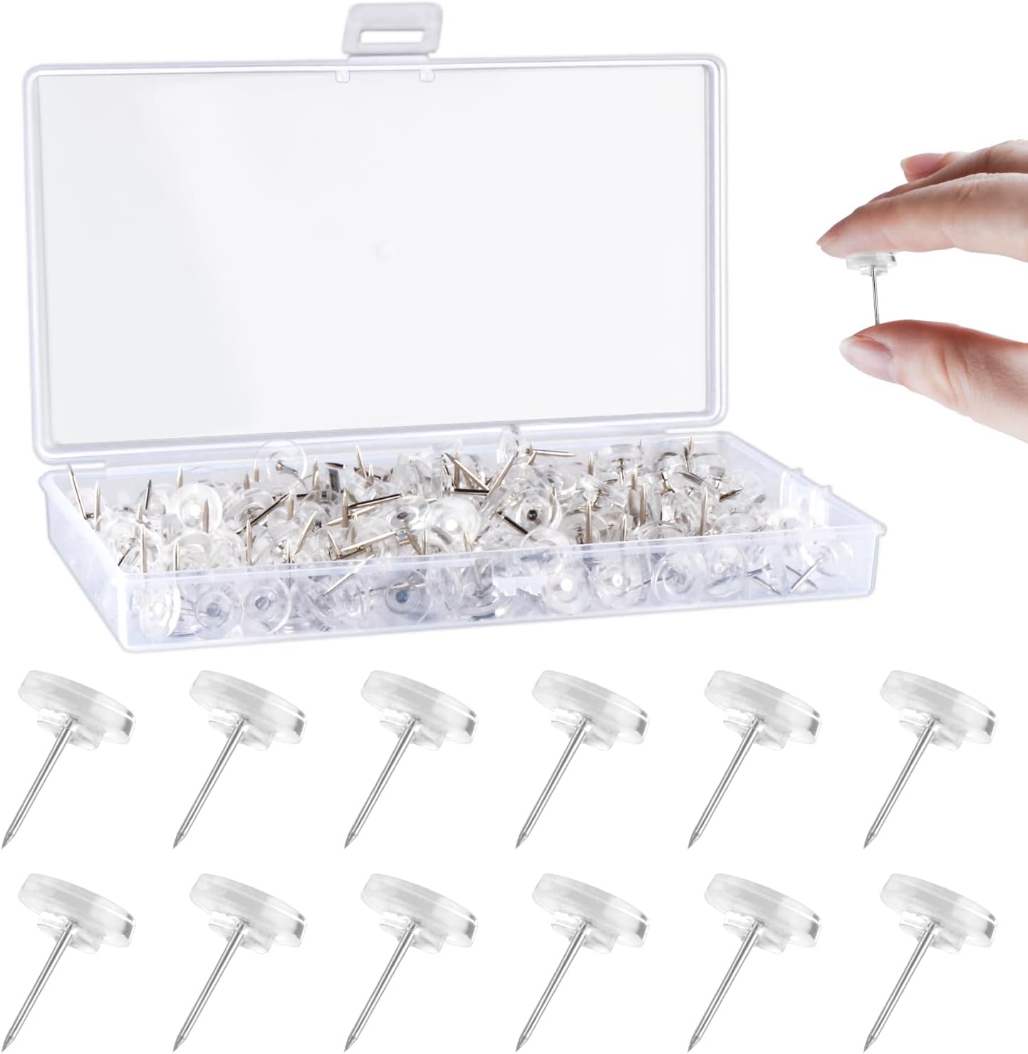 Amazon.com: 200 Pieces Plastic Push Pins Clear Flat Thumb Tacks with ...