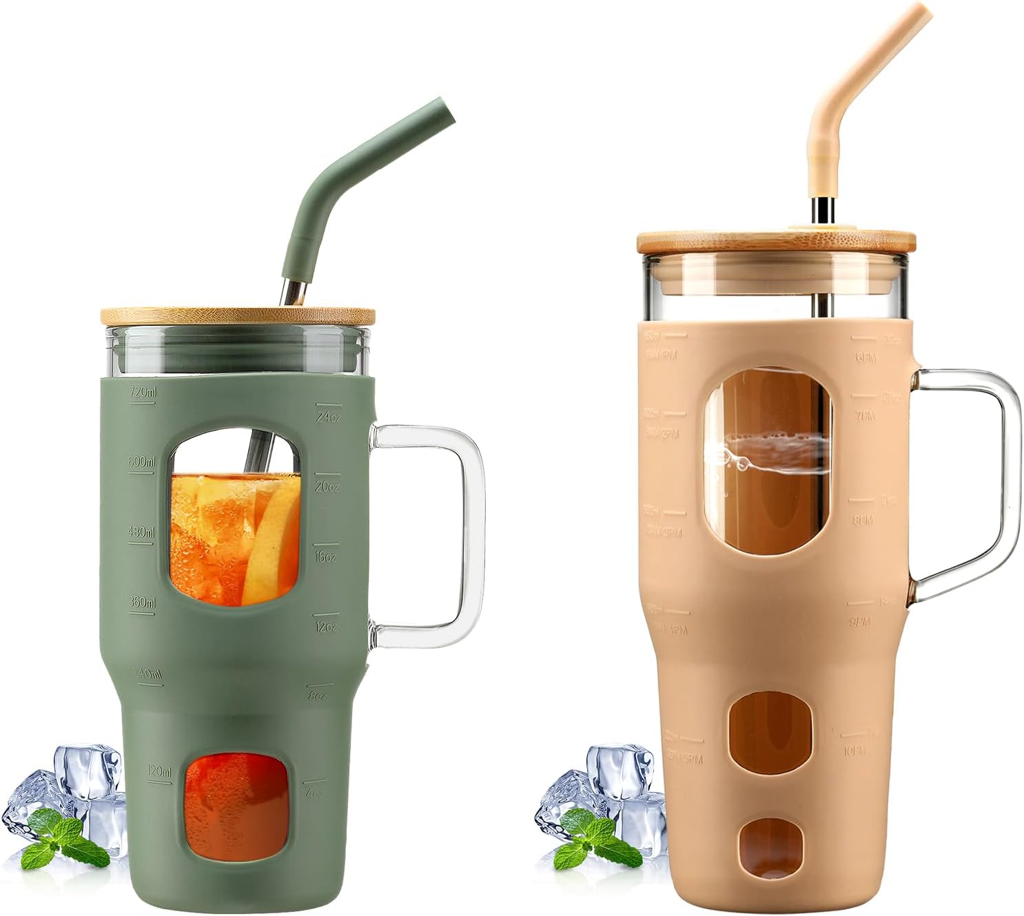 Amazon.com | WINSA 24 oz Glass Tumbler with Lid and Straw & 32 oz Glass ...