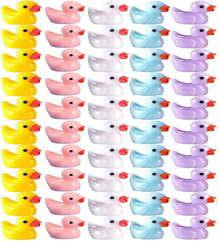 Mini Resin Ducks for Crafts, 50pcs Cute Resin Ducks Miniature Colorful ...