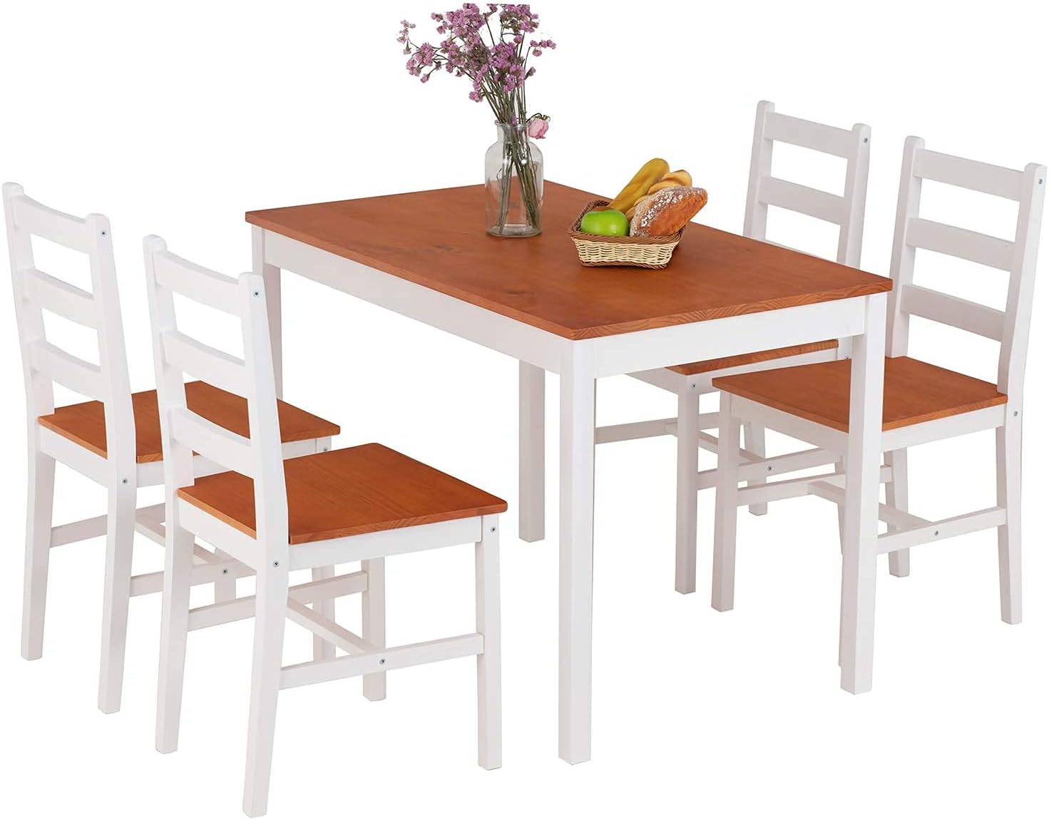 Amazon.com - Kitchen Table 5 Piece Wood Dining Table Set w/ 4 Chairs ...