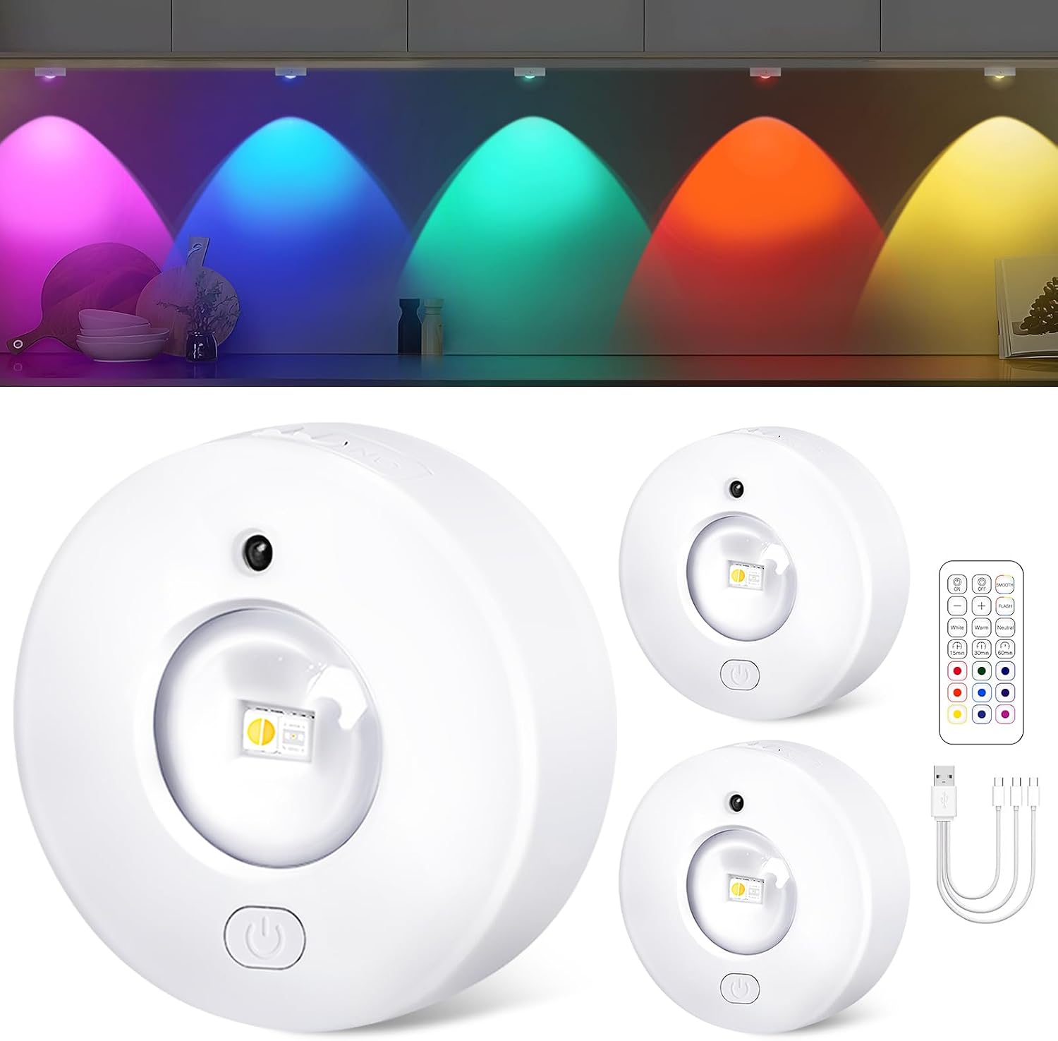 WUYOR Aufladbar LED Spots Akku mit Fernbedienung, RGB Farbwechsel ...