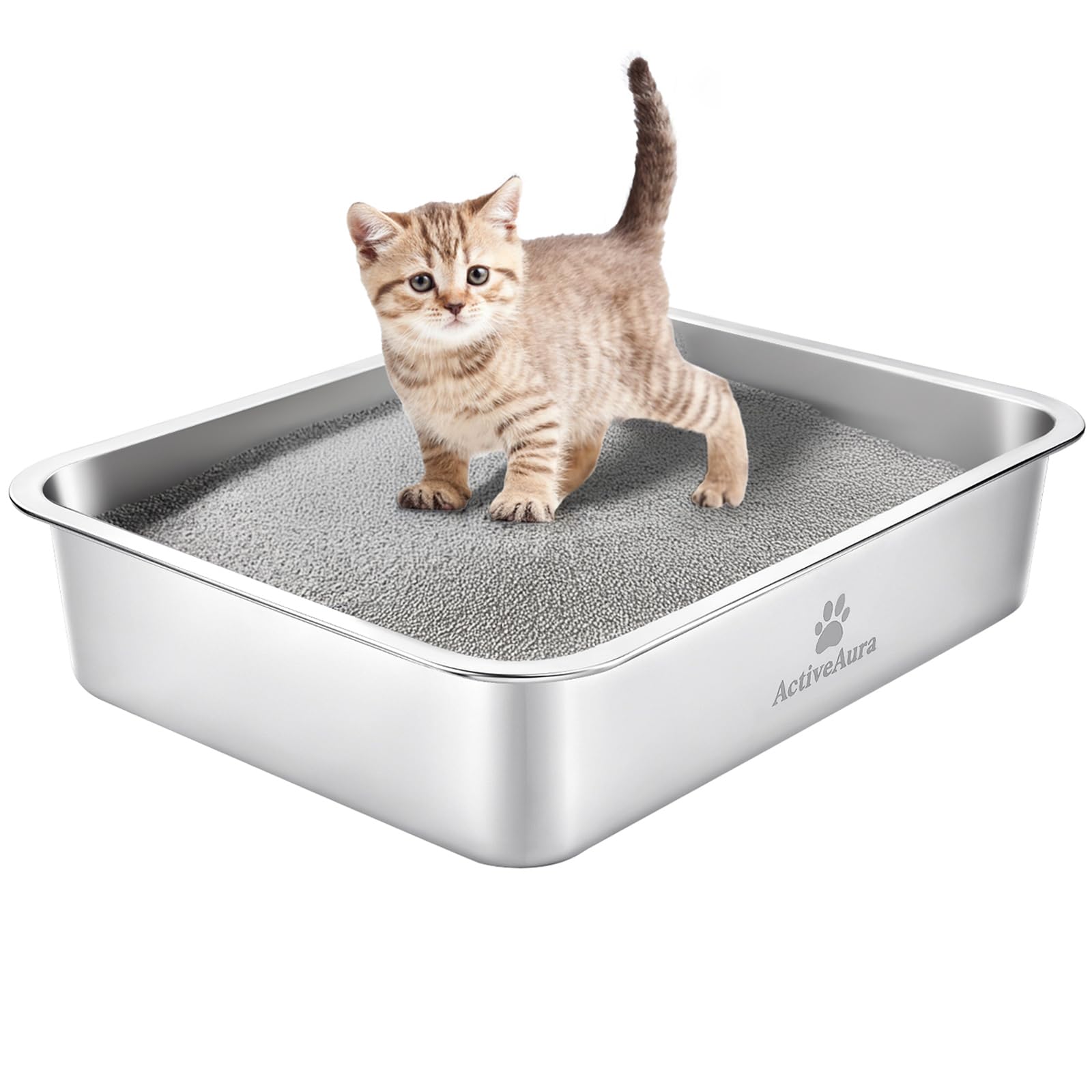 Amazon.com: Stainless Steel Cat Litter Box,Kitty Litter Box with Letter ...