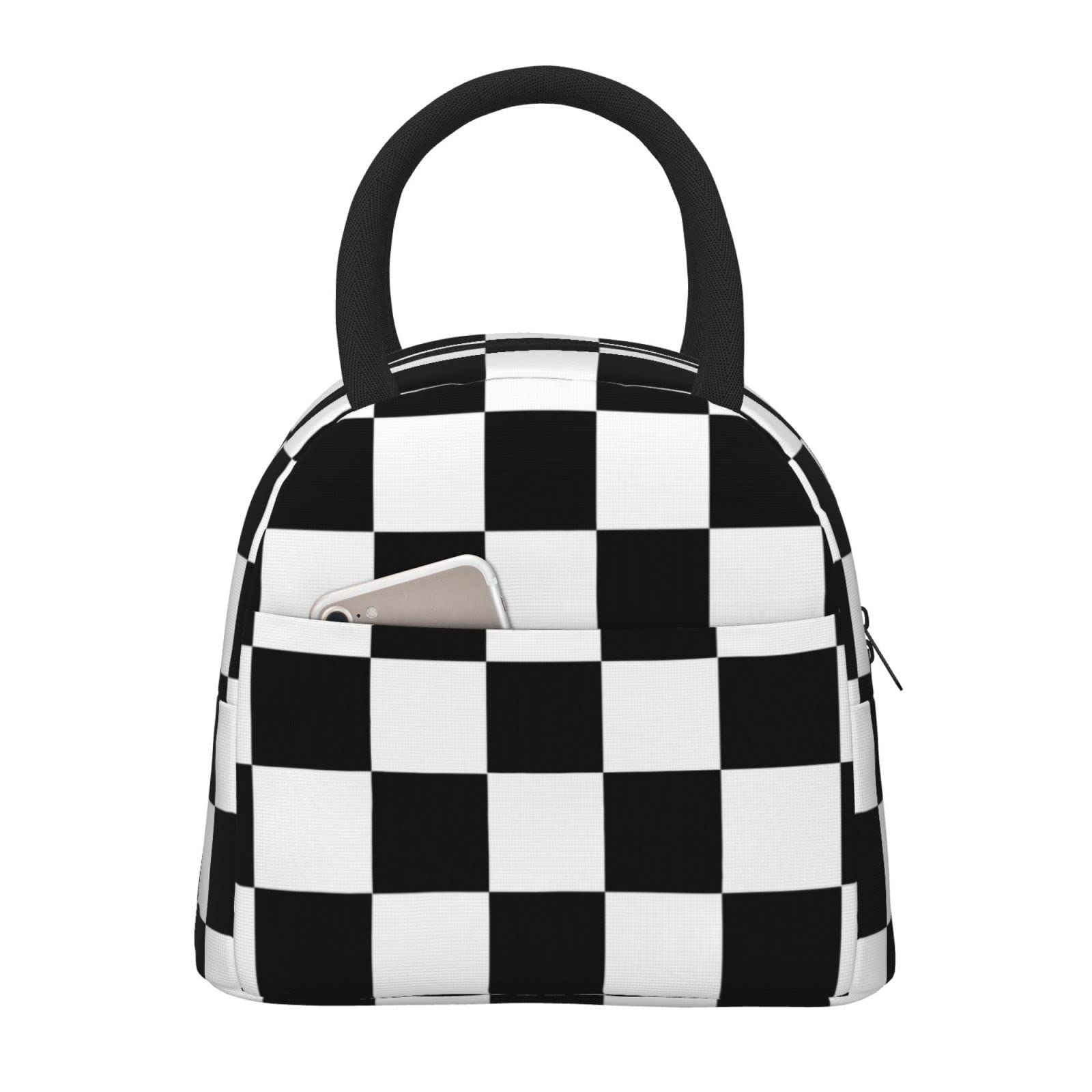 Amazon.com: Fiokroo Lunch Bag Insulated Black White Checkered Print ...