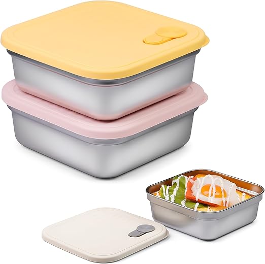 2 Pack Sandwich Containers, 20oz Stainless Steel Sandwich Box with Lids ...
