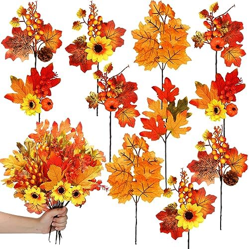 Amazon.com: Winlyn 8 Pcs Fall Harvest Artificial Maple Leaf Stems Fall ...