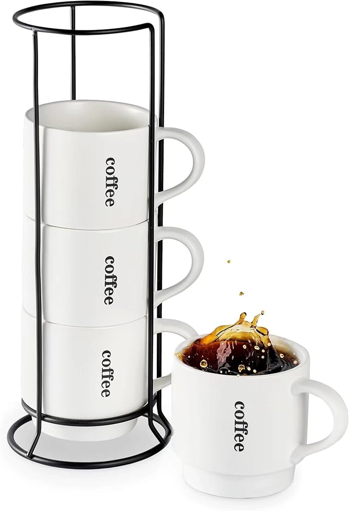 Amazon.com: LAUCHUH Coffee Mugs Set of 4, 15 Ounce Stackable Coffee ...