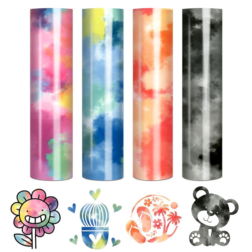 Amazon.com: Tintnut Tie Dye Heat Transfer Vinyl Rainbow HTV Vinyl 10x12 ...