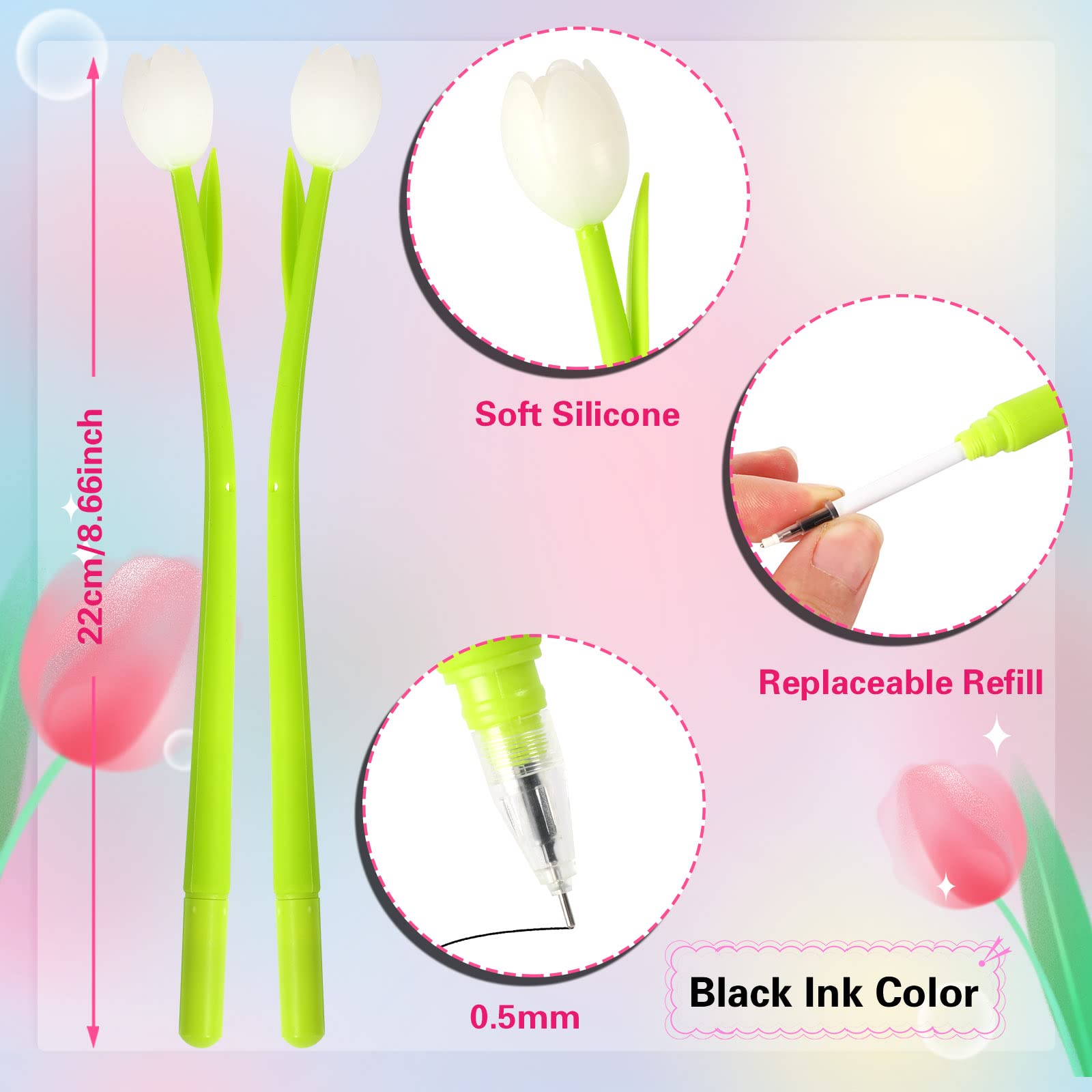 SANNIX Color Changing Tulip Flower Pens, 50 Pcs Novely Fun Tulip Gel ...
