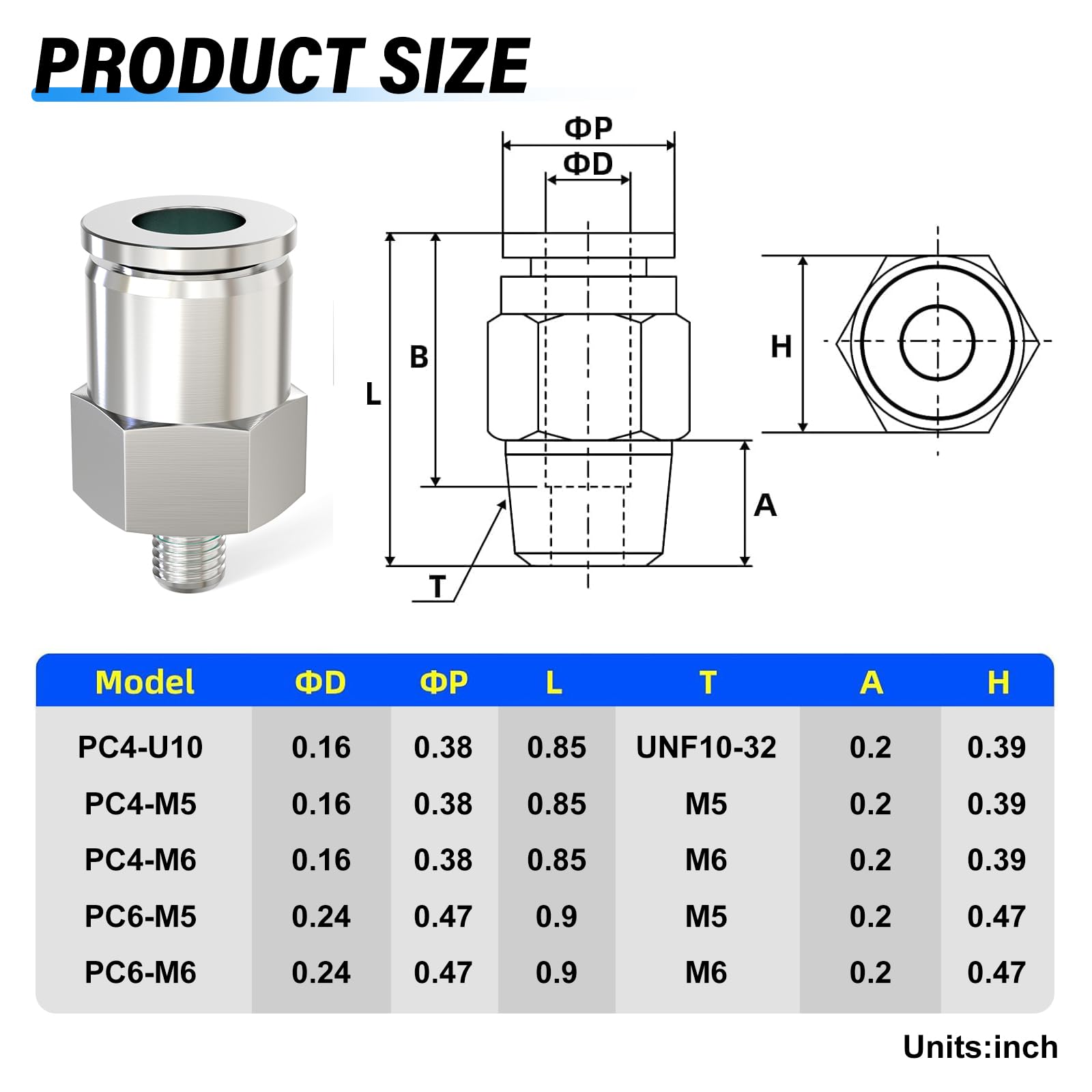 Snapklik.com : TAILONZ PNEUMATIC 304 Stainless Steel Male Straight 4MM Tube OD X M6 Thread Push ...