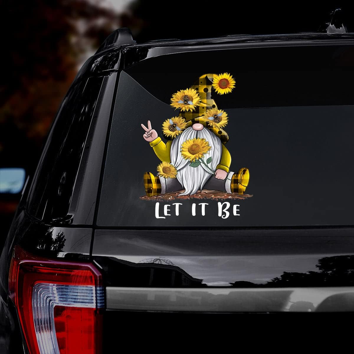 Amazon.com: Yellow Gnome with Sunflower and Bee Vinyl Transparent Car ...