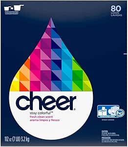 Amazon.com: Cheer Powder Laundry Detergent, Fresh Clean, 80 Loads, 112 ...