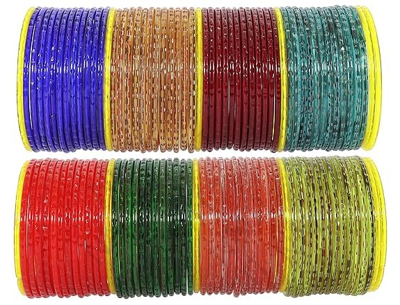 Buy Crown Glass with Cutting Shaped Glossy Finished Bangle Set For ...