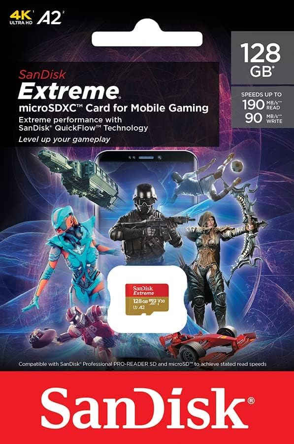 SanDisk Extreme microSD UHS I 128GB Card for Gaming, A2 Certification for Faster Game Loads ...