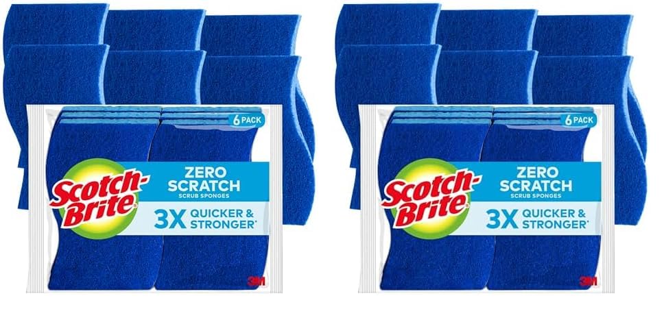 Amazon.com: Scotch-Brite Zero Scratch Scrub Sponges, 6 Kitchen Sponges ...