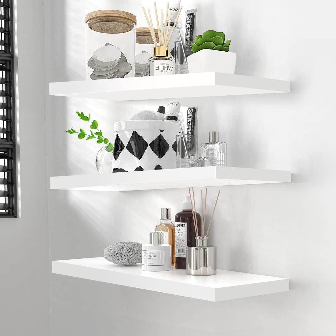 Amazon.com: YARUKIMA White Floating Shelves Wall Mounted Set of 3,Wood ...